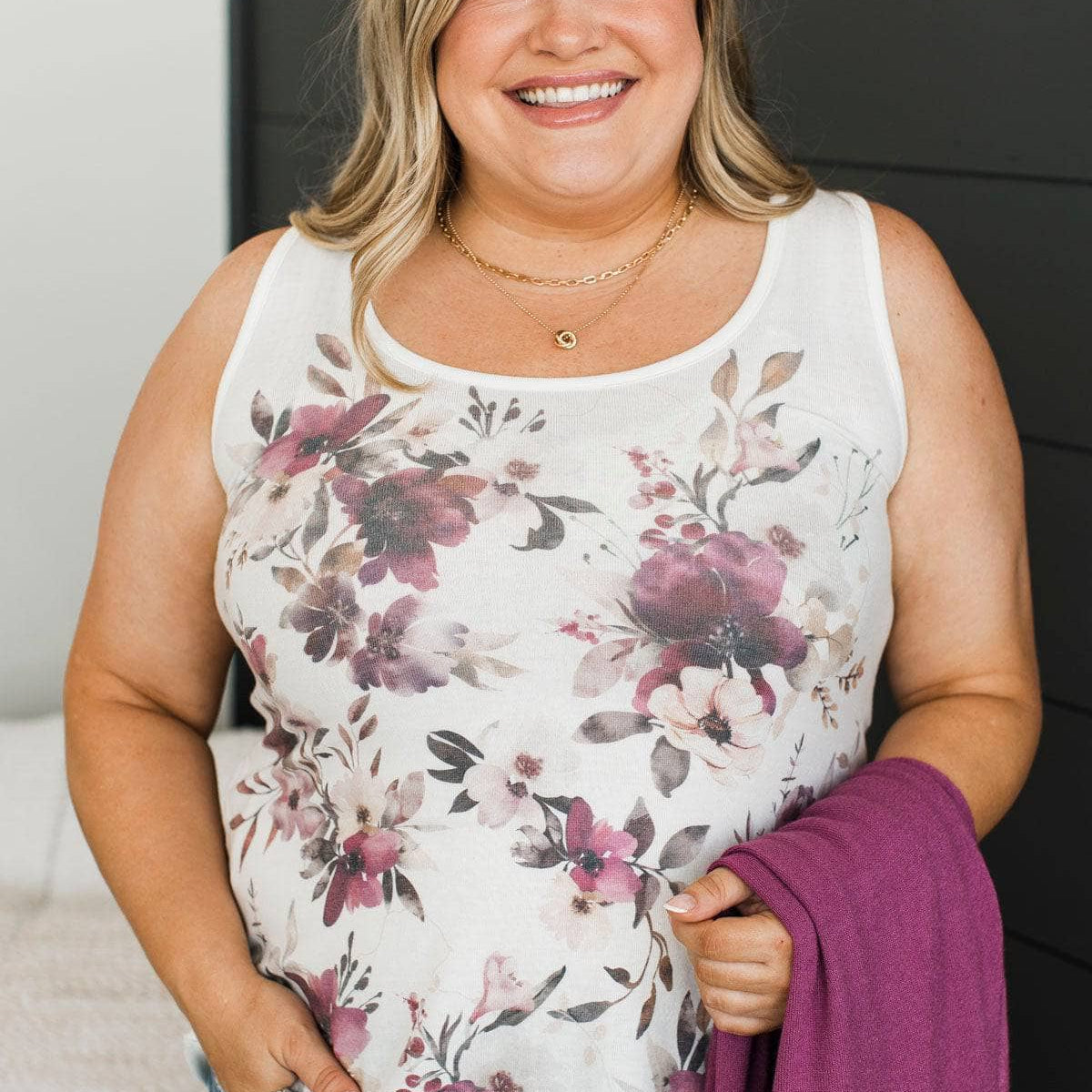Simple Truths Floral Tank Top- Ivory & Deep Orchid – The Pulse Boutique