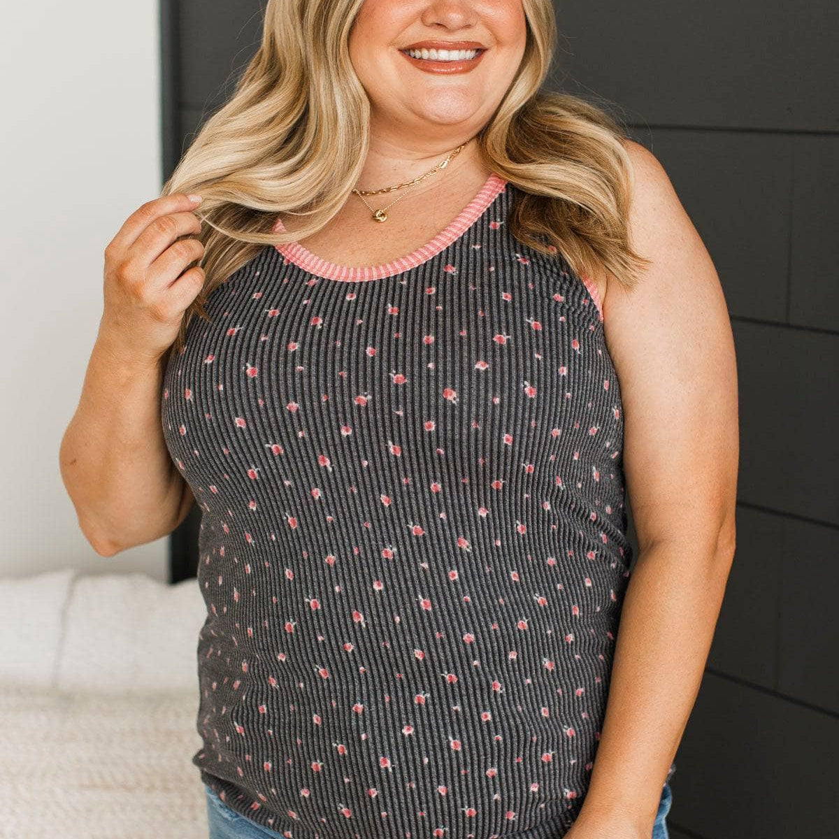 Fawn Over Me Floral Tank Top- Charcoal & Pink – The Pulse Boutique