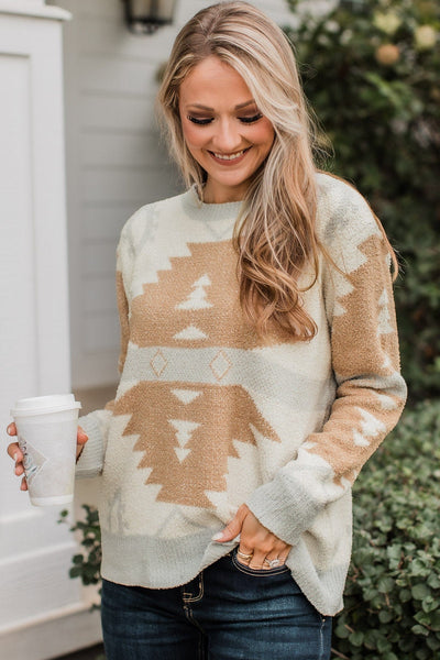 Such Delight Aztec Knit Sweater- Ivory & Mocha – The Pulse Boutique