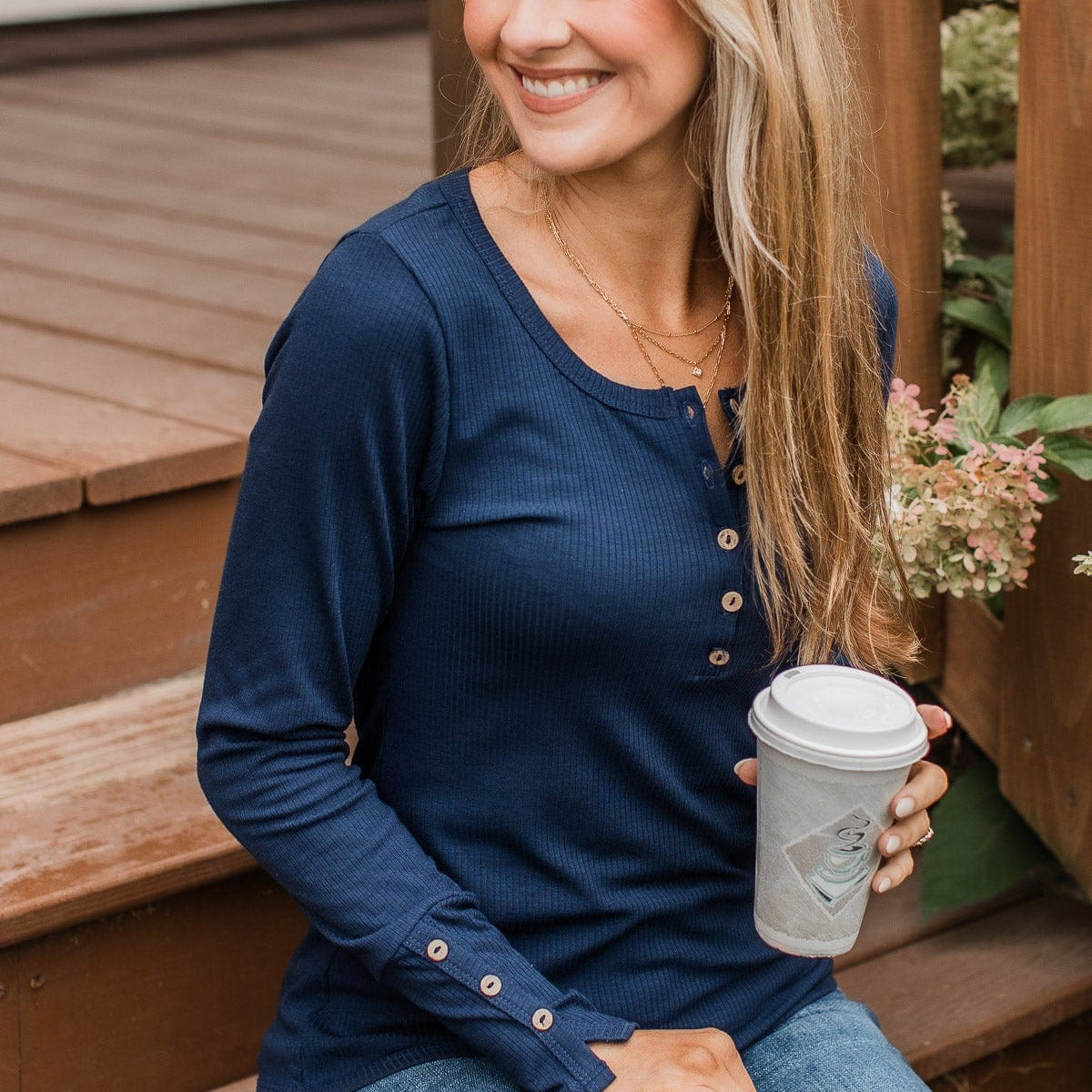 Give Your Best Henley Top- Navy – The Pulse Boutique
