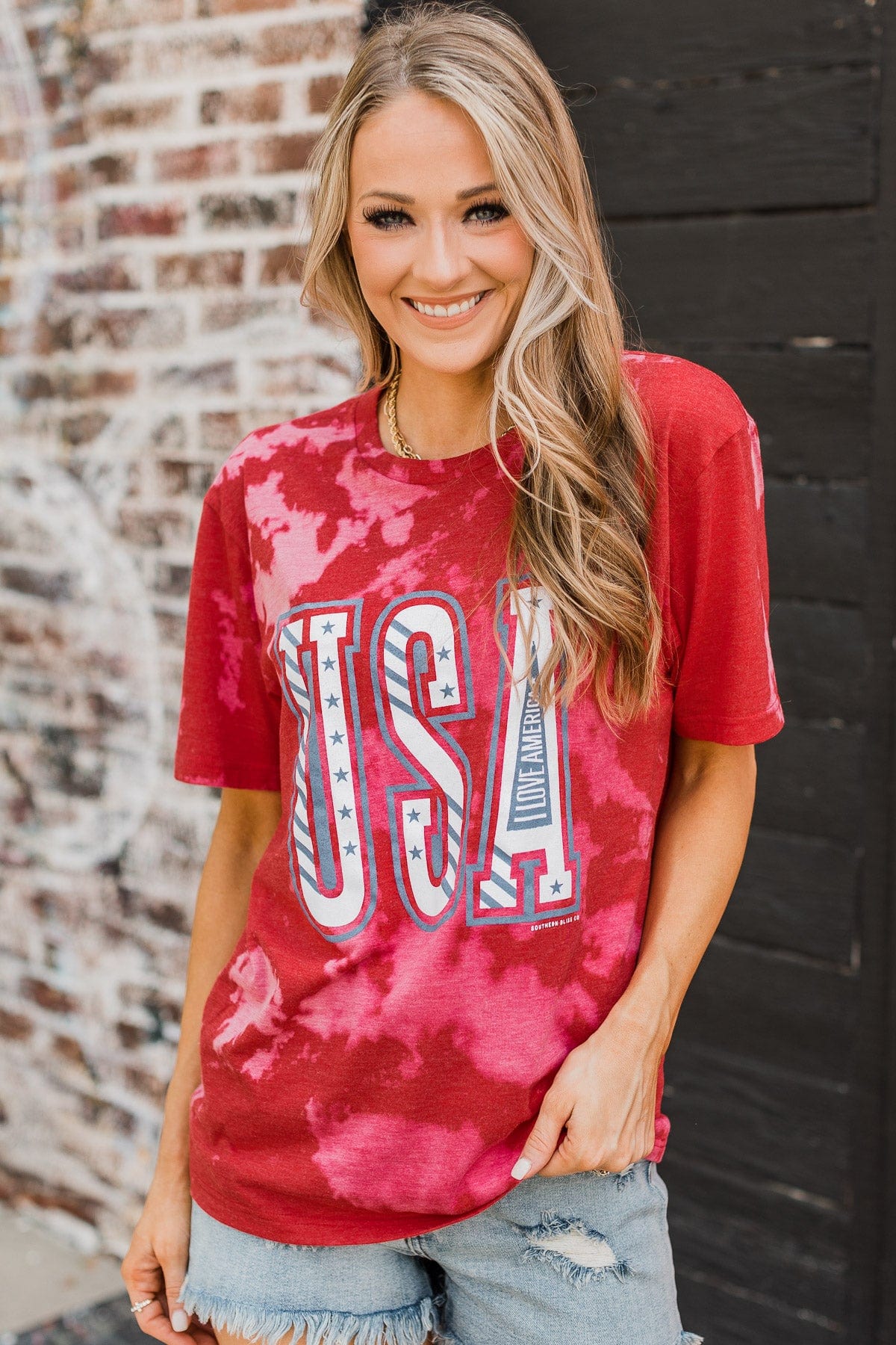 "USA" Bleached Graphic Tee- Red – The Pulse Boutique