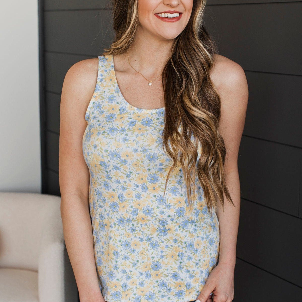 So Much To See Floral Tank Top- Blue & Yellow – The Pulse Boutique