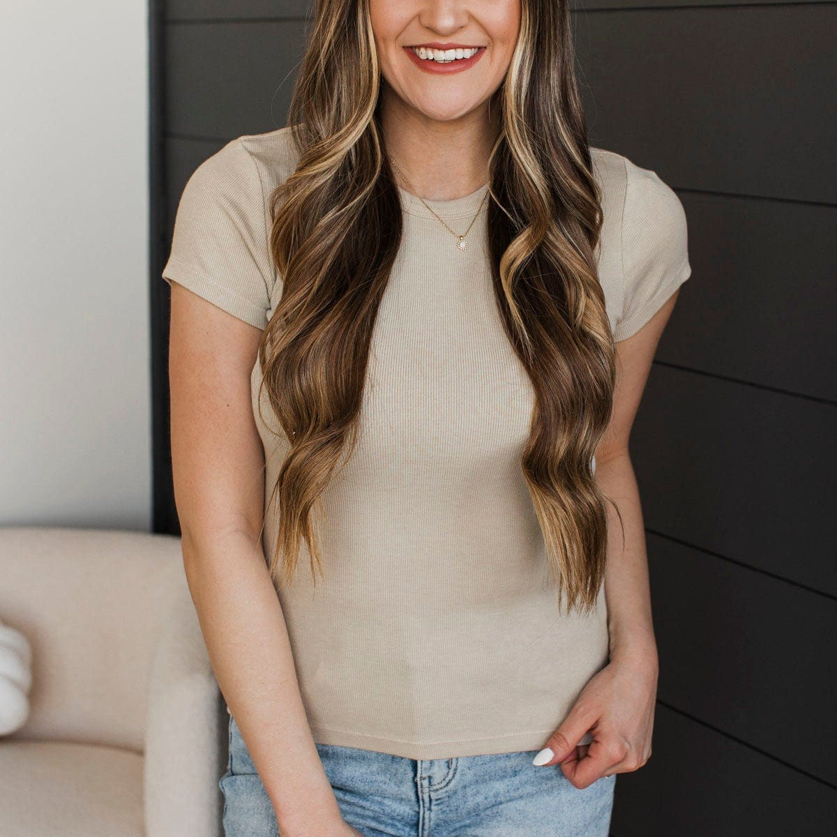 Simply Riveting Short Sleeve Top- Beige – The Pulse Boutique