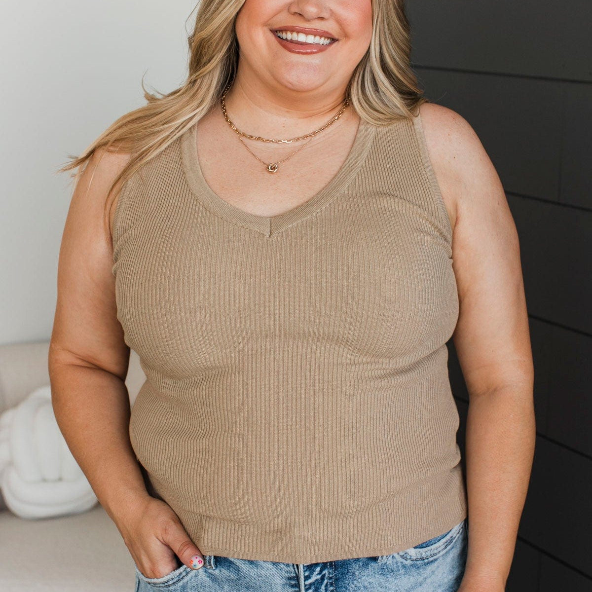 Pure Loveliness Ribbed Tank Top- Tan – The Pulse Boutique