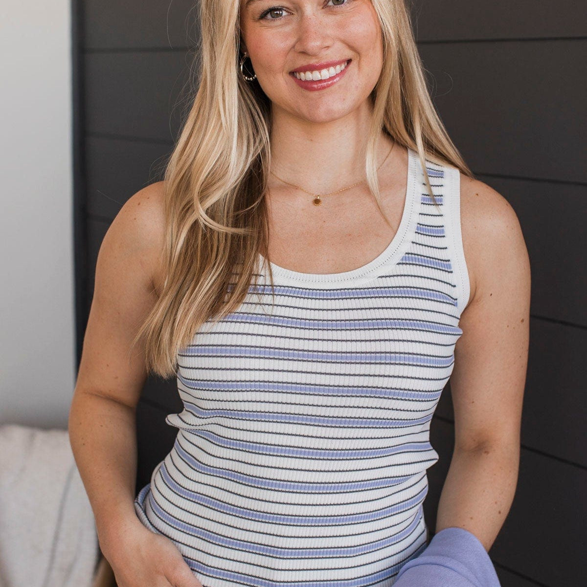 Quite Likely Striped Tank Top- Ivory & Blue – The Pulse Boutique