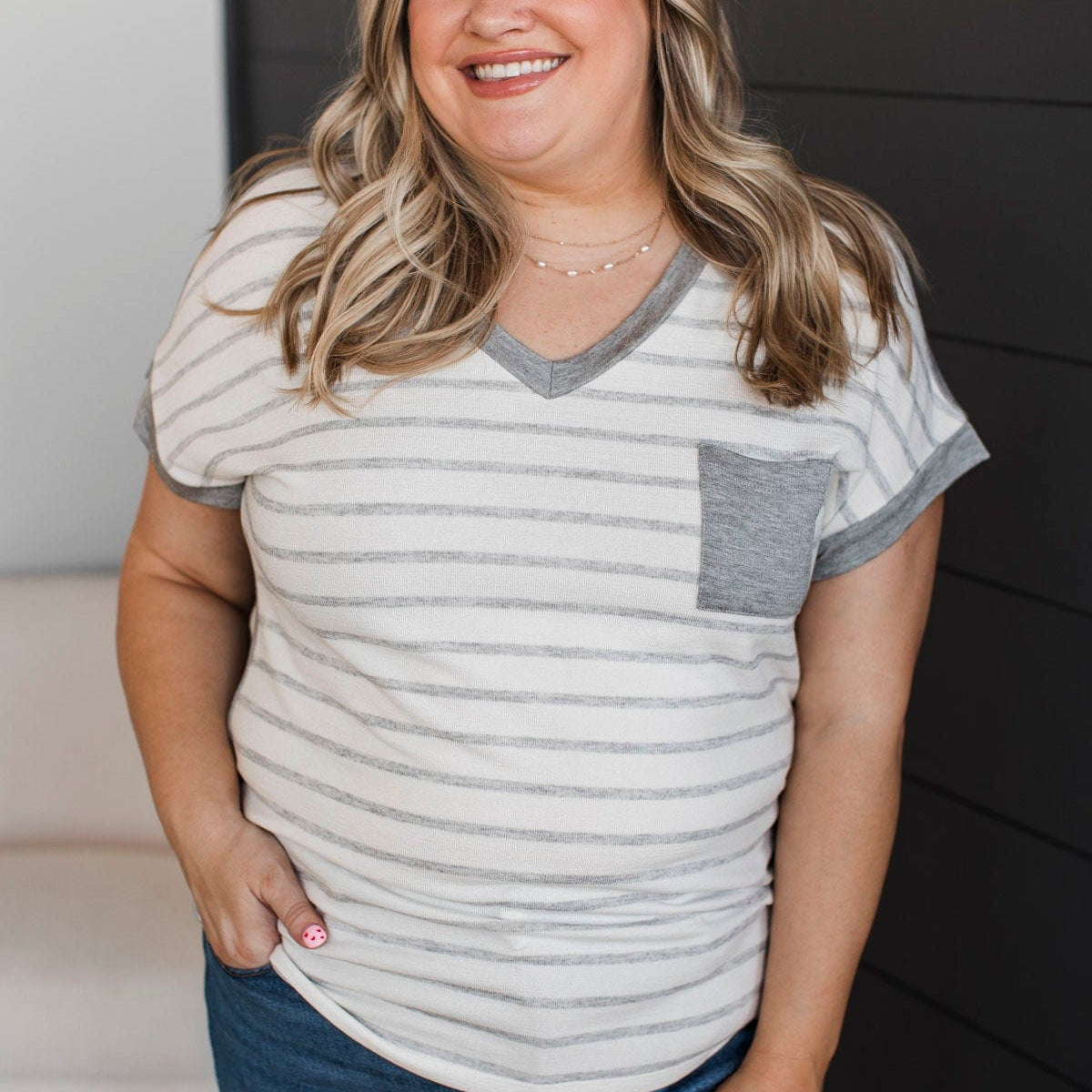 Definition Of Beautiful Color Block Top- Ivory & Grey – The Pulse Boutique