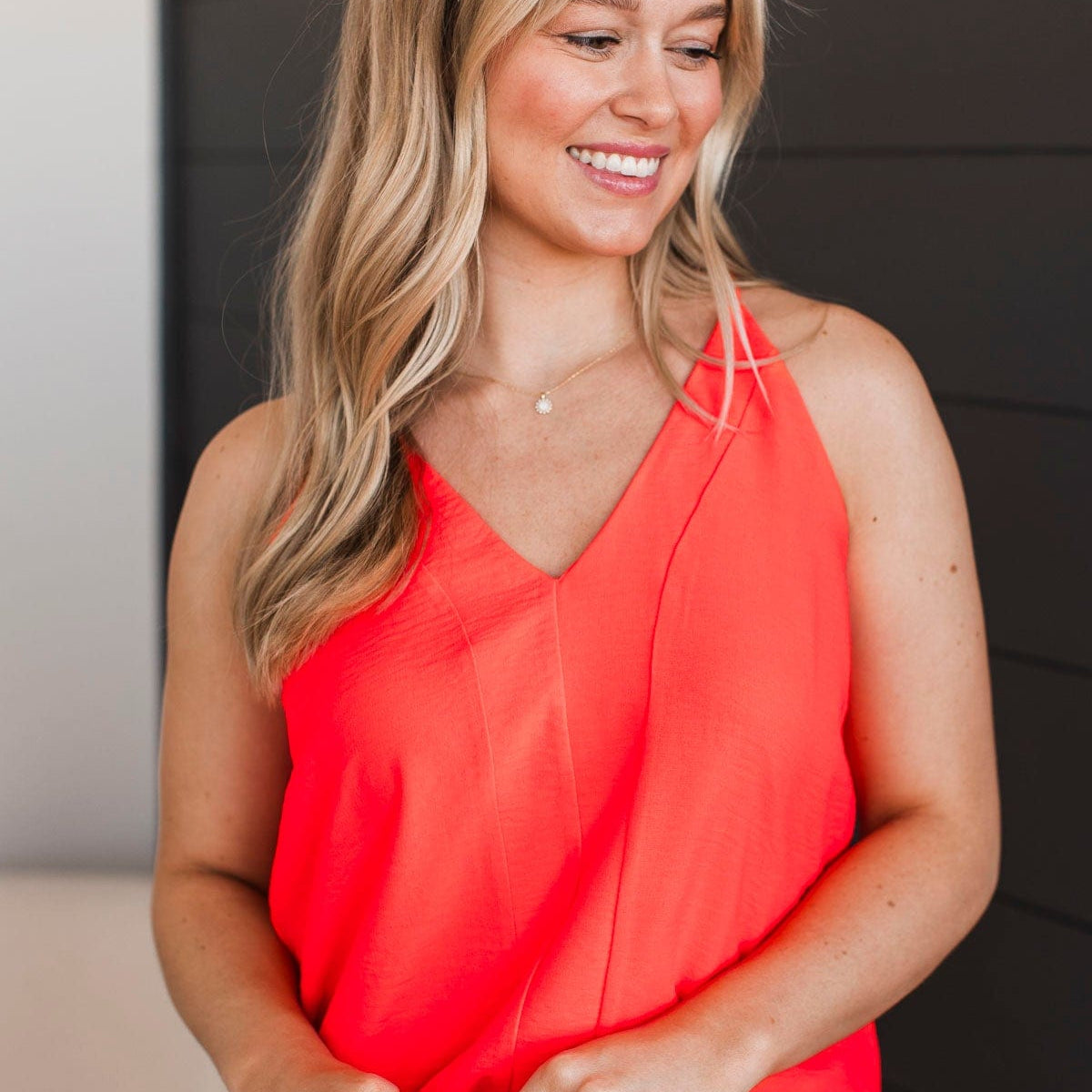 Welcoming Thoughts Racerback Tank Top- Neon Coral – The Pulse Boutique