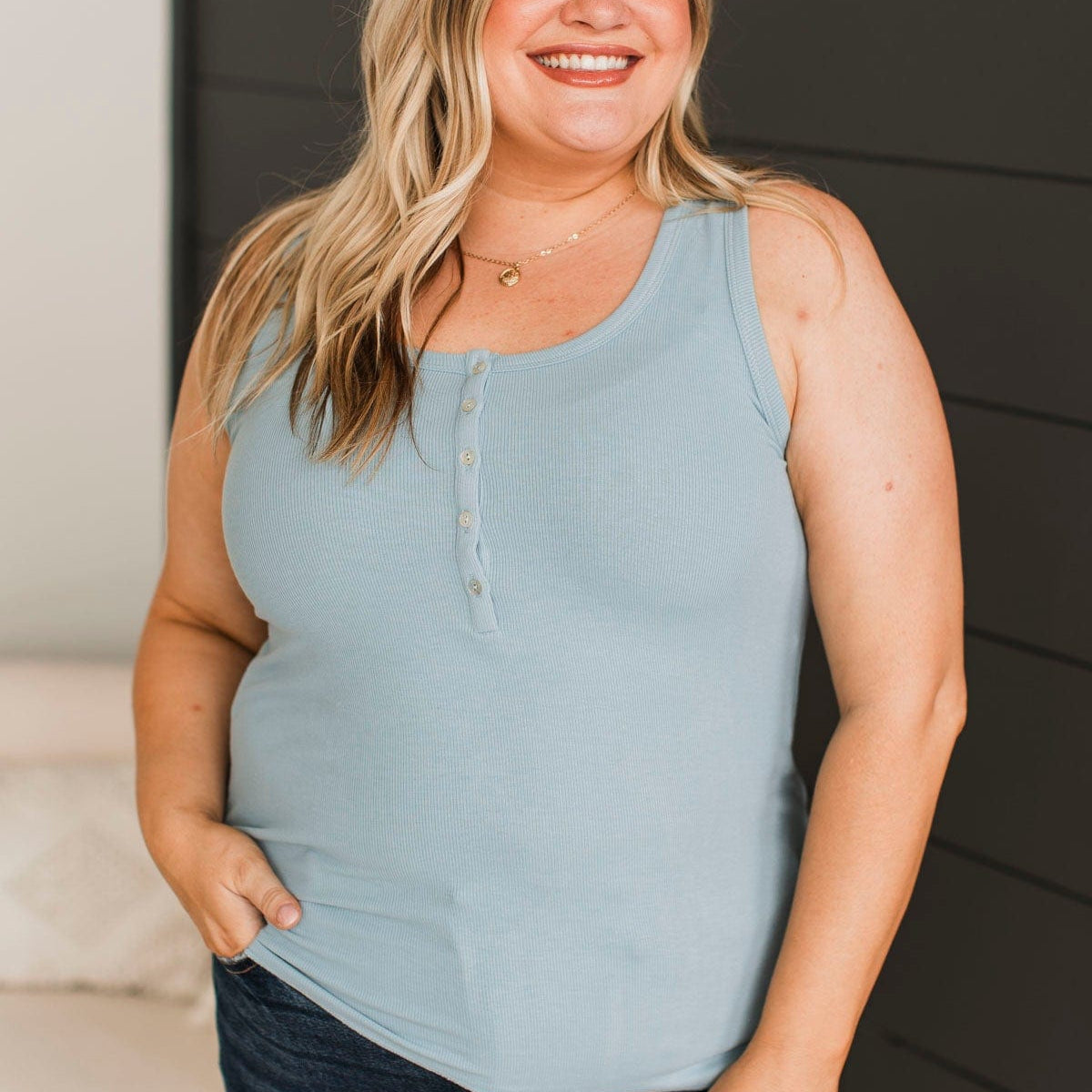 Memorable Moments Henley Tank Top- Light Blue – The Pulse Boutique