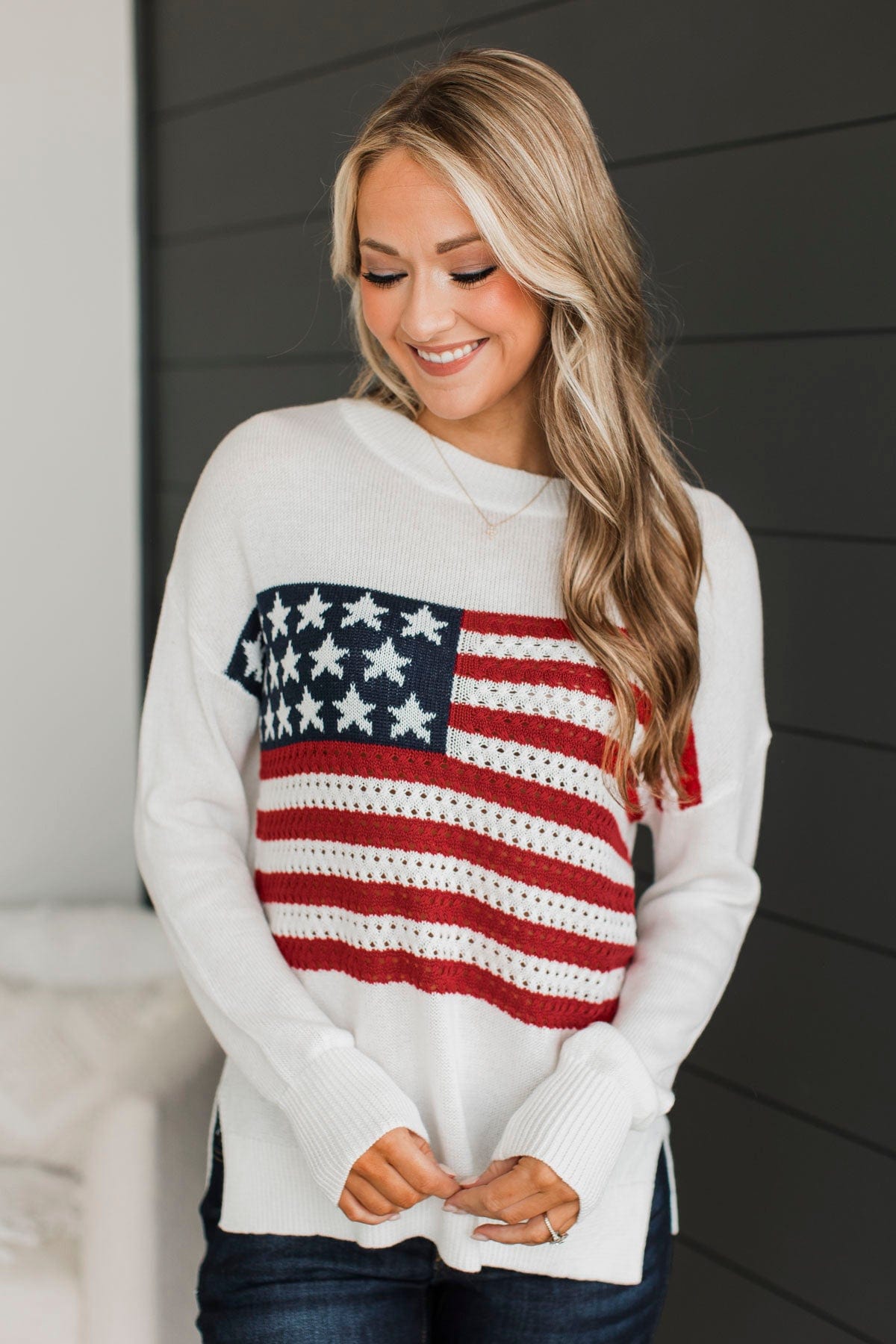 Patriotic Pride American Flag Knit Sweater- Ivory – The Pulse Boutique