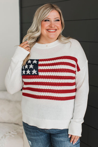 Patriotic Pride American Flag Knit Sweater- Ivory – The Pulse Boutique
