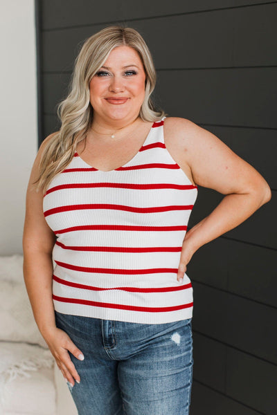 Soaking Up Sunshine Striped Tank Top- Ivory & Red – The Pulse Boutique