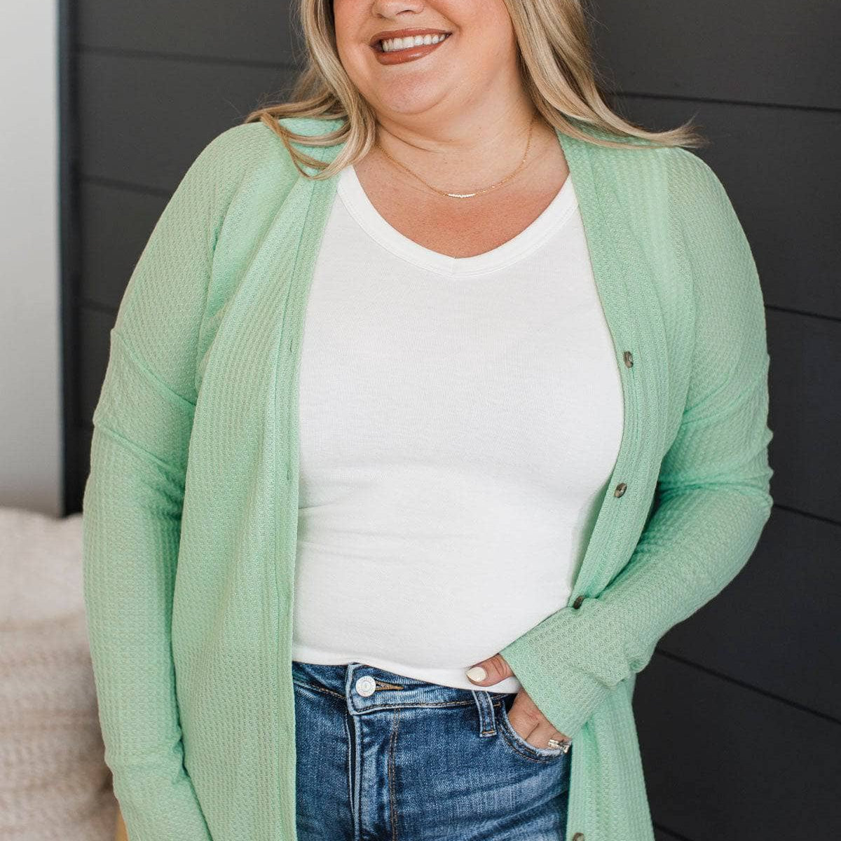 With Reverence Waffle Button Cardigan- Mint – The Pulse Boutique