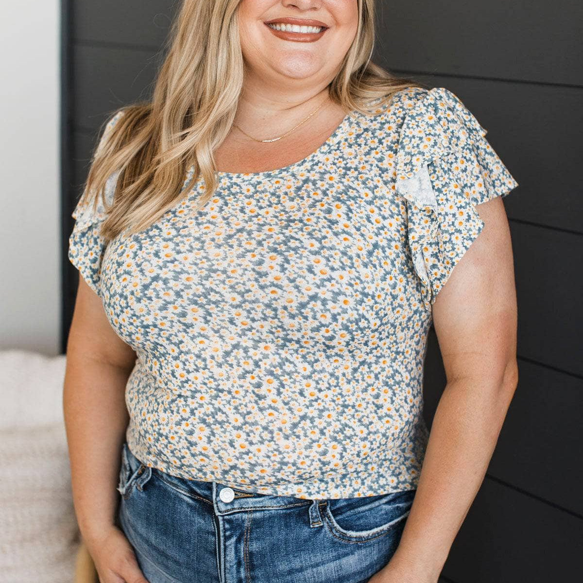 Blissful Harmony Floral Top- Dusty Blue – The Pulse Boutique