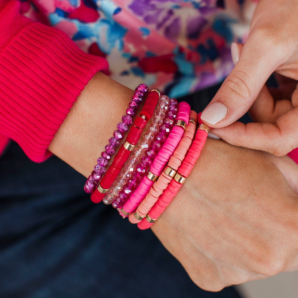 Smile At Me Stackable Bracelet Set- Pink – The Pulse Boutique