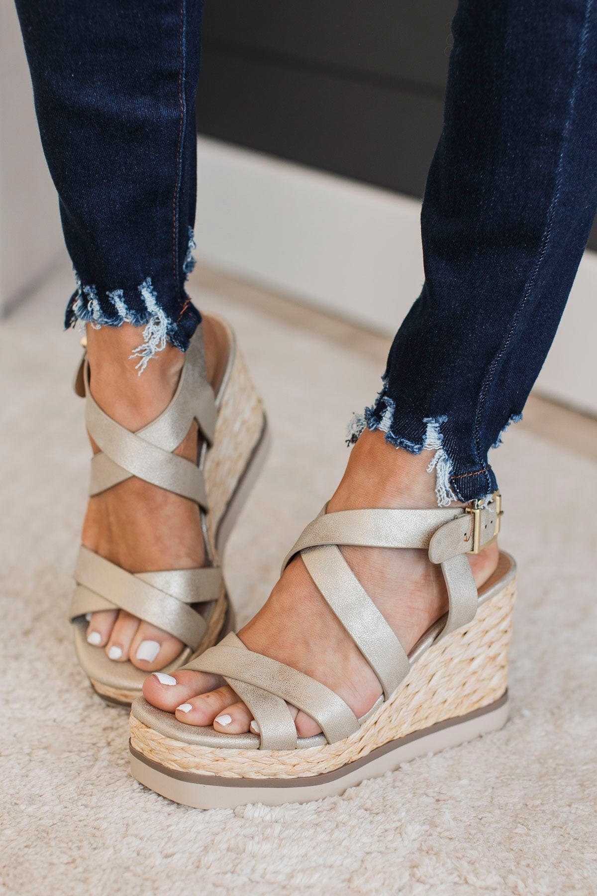 Soda Calina Platform Wedges- Gold – The Pulse Boutique