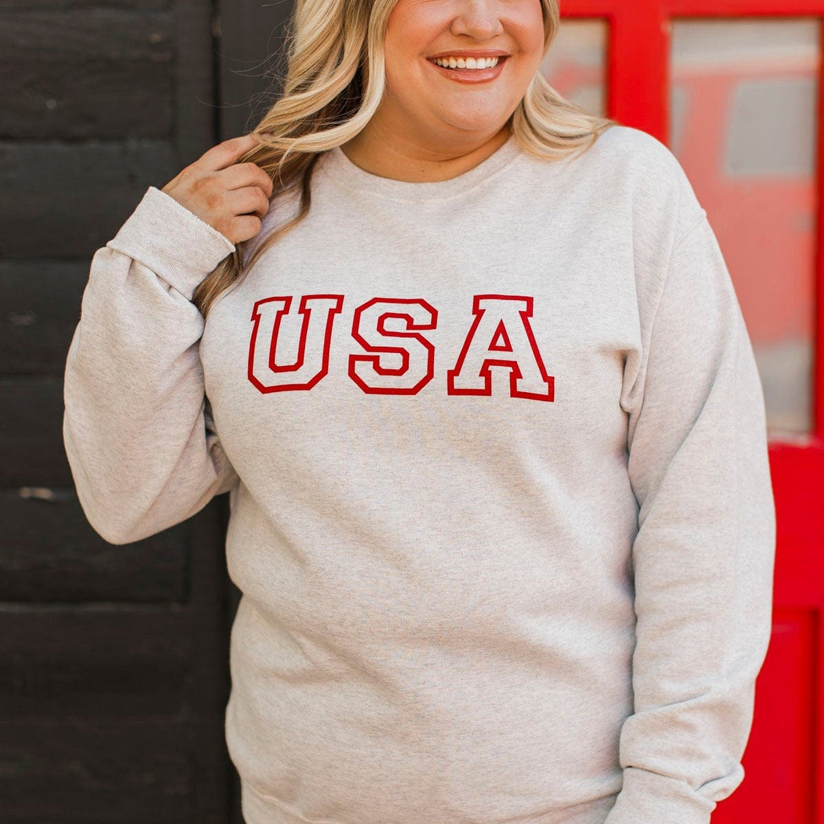 "USA" Graphic Crew Neck Pullover- Heather Oatmeal – The Pulse Boutique