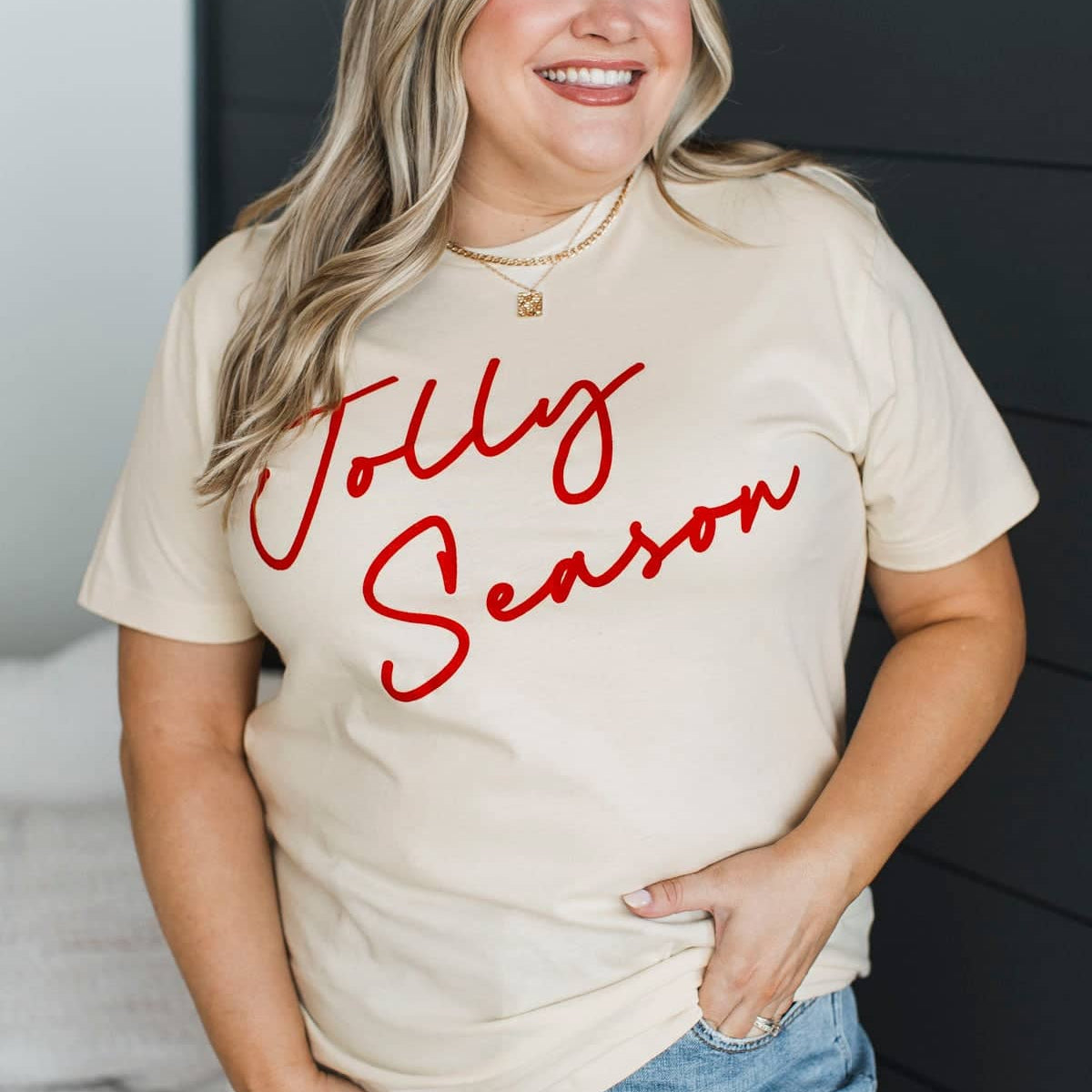 "Jolly Season" Graphic Tee- Ivory – The Pulse Boutique