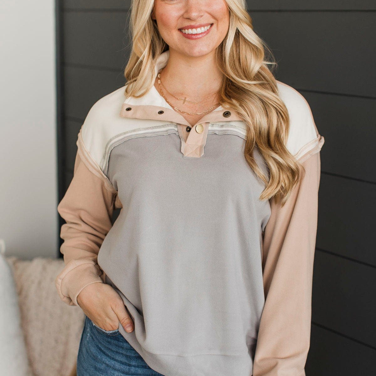 Off The Charts Color Block Top- Grey & Tan – The Pulse Boutique