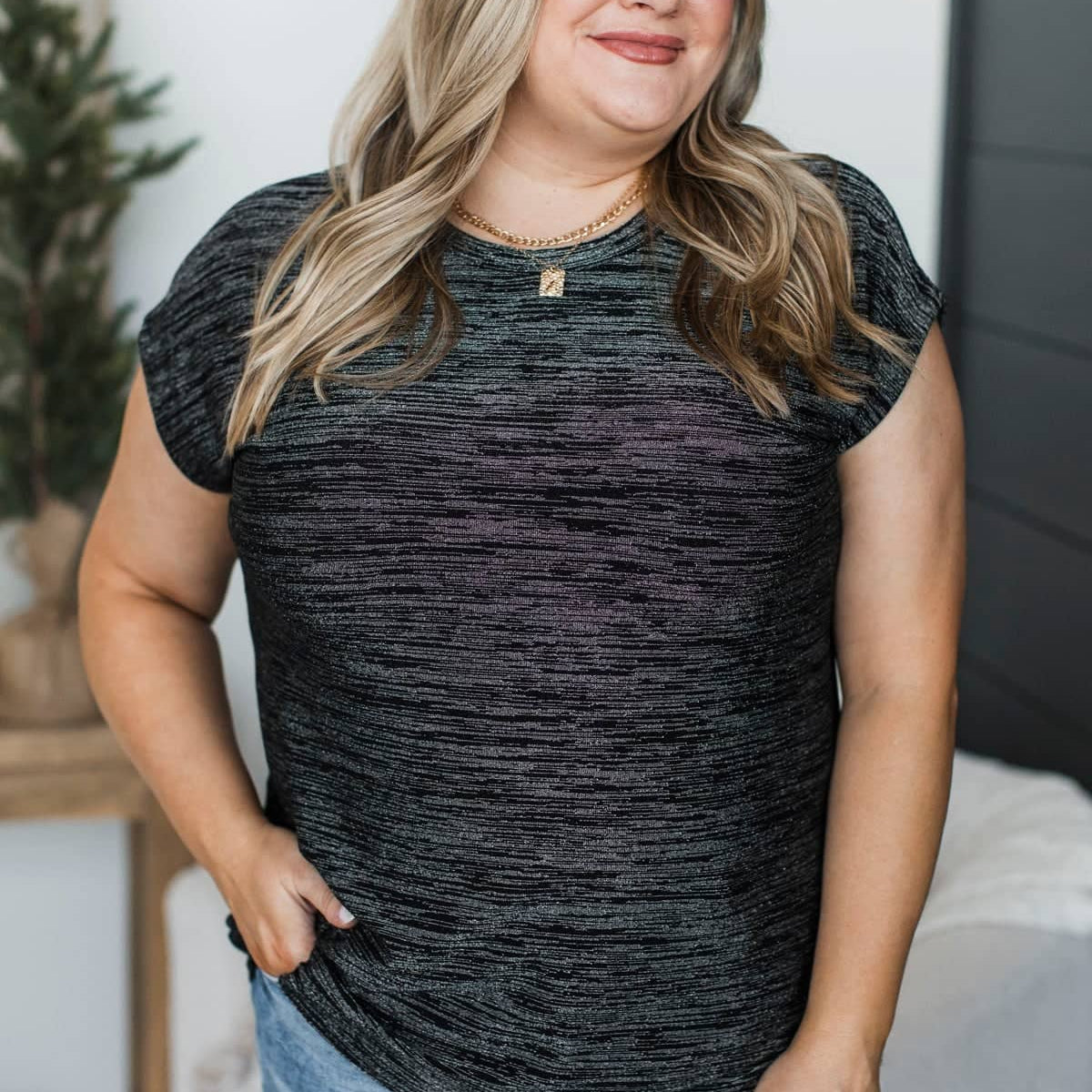 Irresistible Looks Short Sleeve Lurex Top- Black & Silver – The Pulse ...