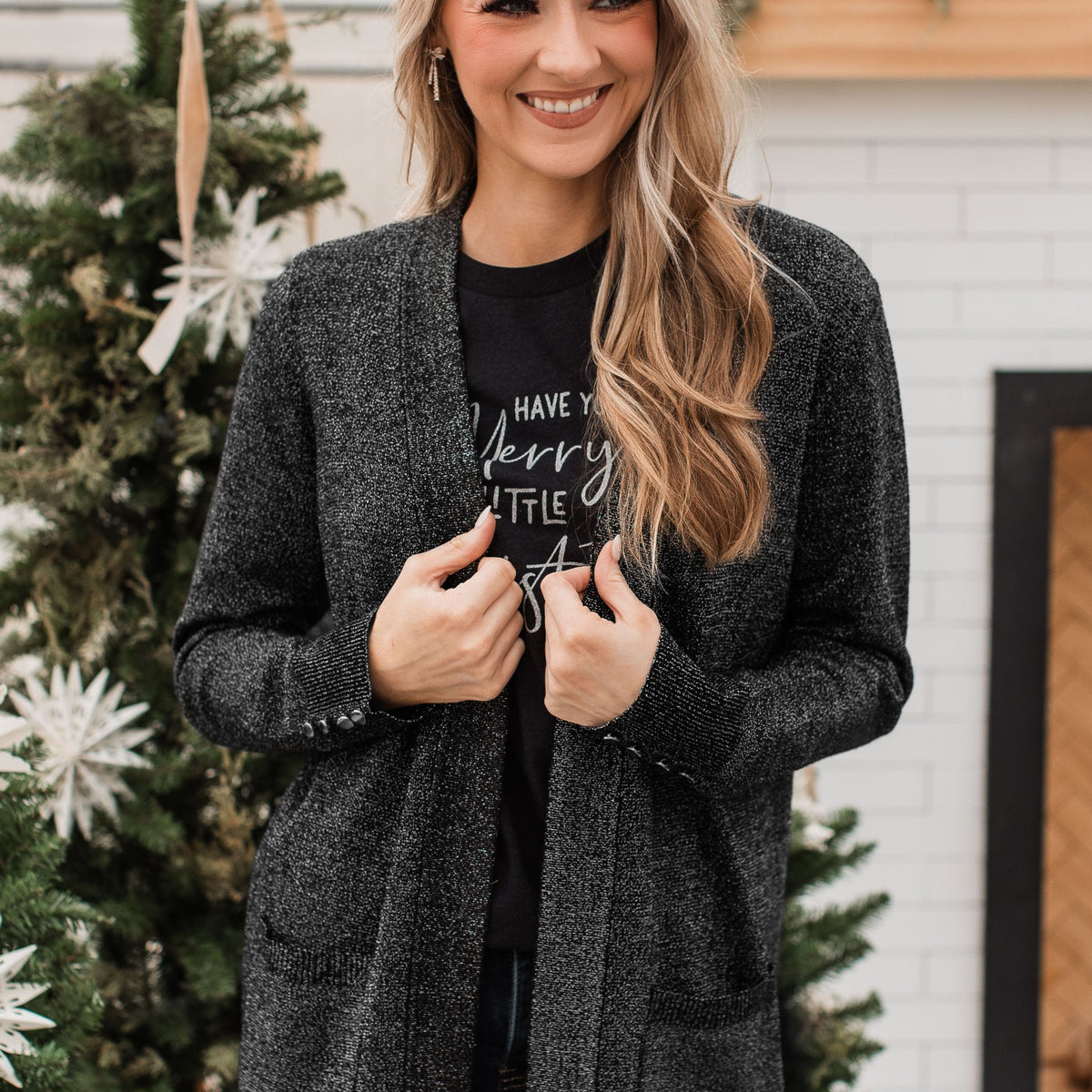 Love Without End Lurex Knit Cardigan- Black – The Pulse Boutique