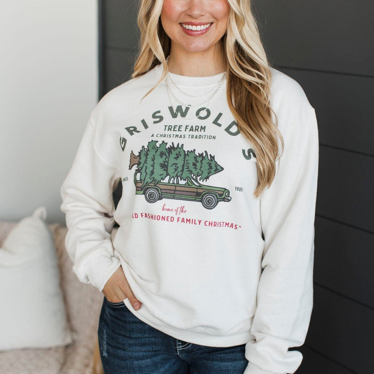 "Griswold's Tree Farm" Crew Neck Pullover- Cream – The Pulse Boutique