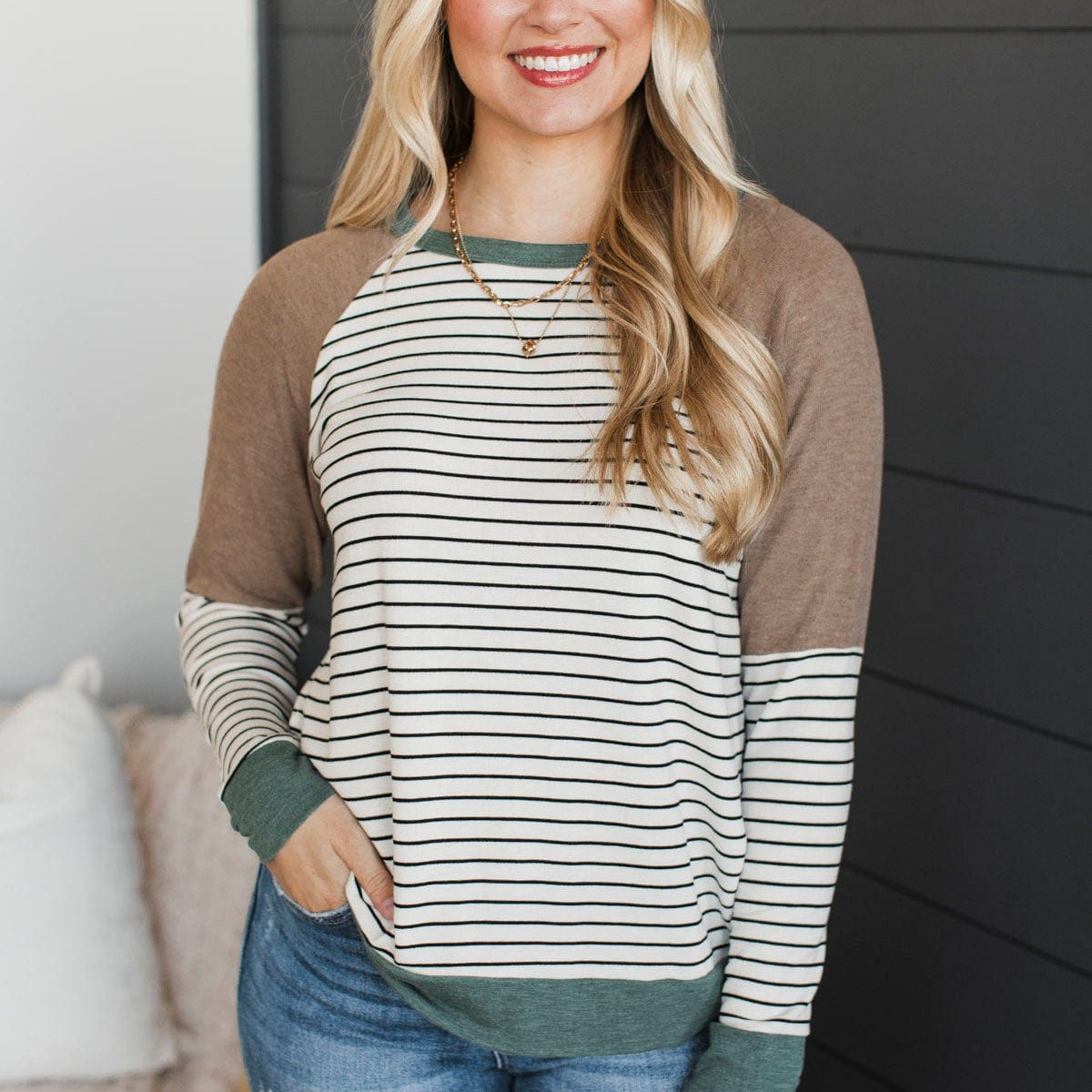 Creating Excellence Color Block Top- Ivory & Mocha – The Pulse Boutique
