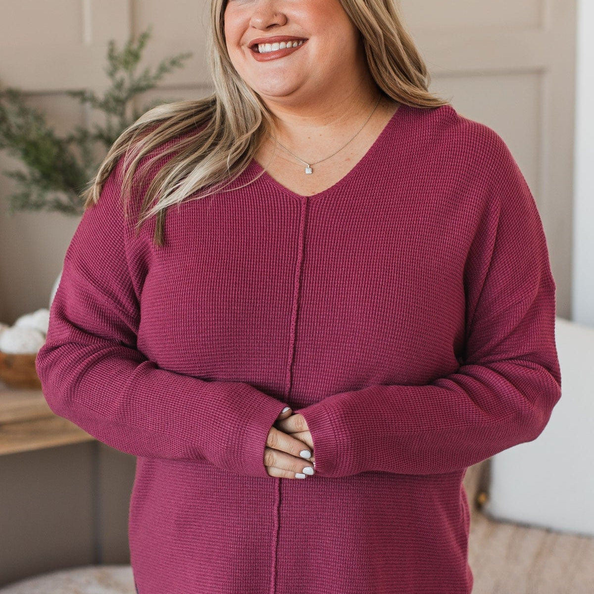 Here Together V-Neck Sweater- Berry – The Pulse Boutique