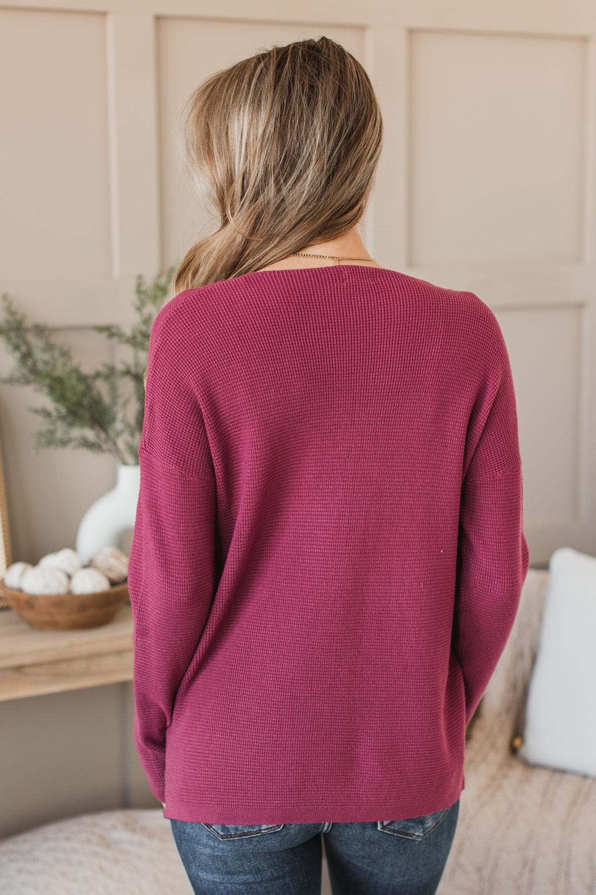Here Together V-Neck Sweater- Berry – The Pulse Boutique