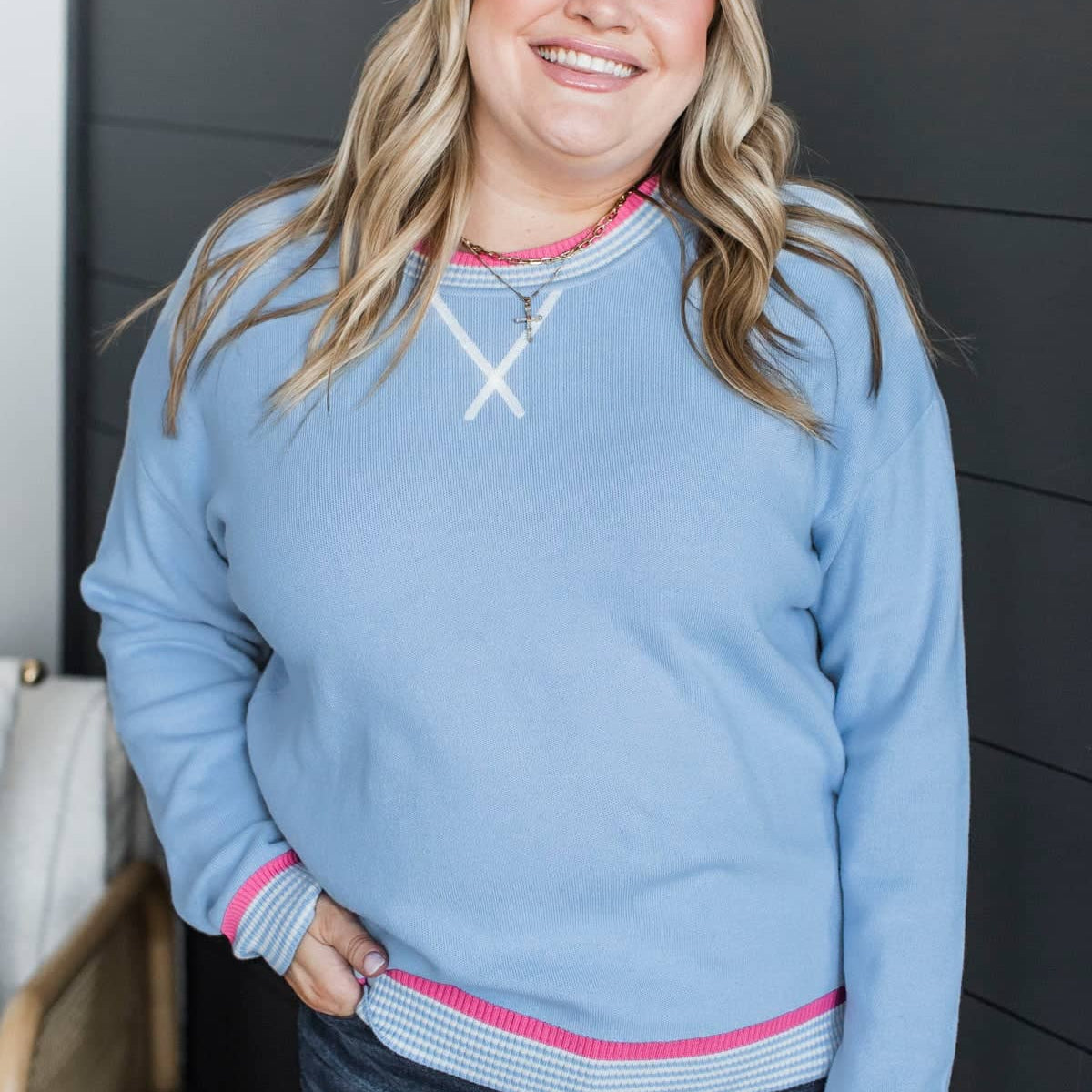 Incredible Chemistry Contrast Knit Sweater- Powder Blue – The Pulse ...