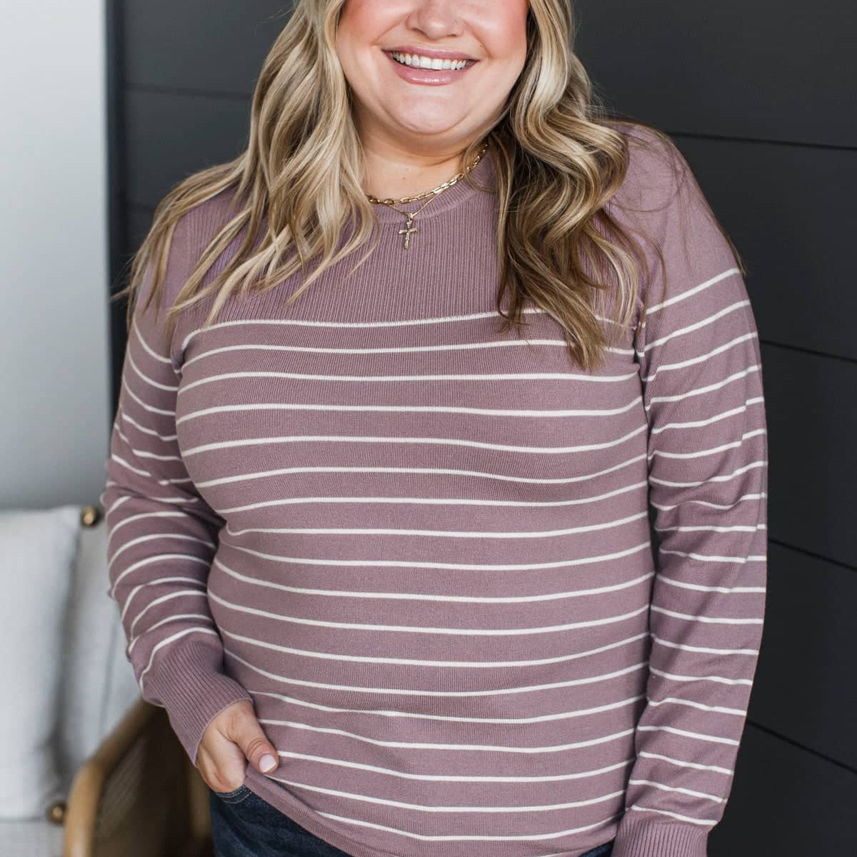 Awe Inspiring Striped Knit Sweater- Dusty Lavender – The Pulse Boutique