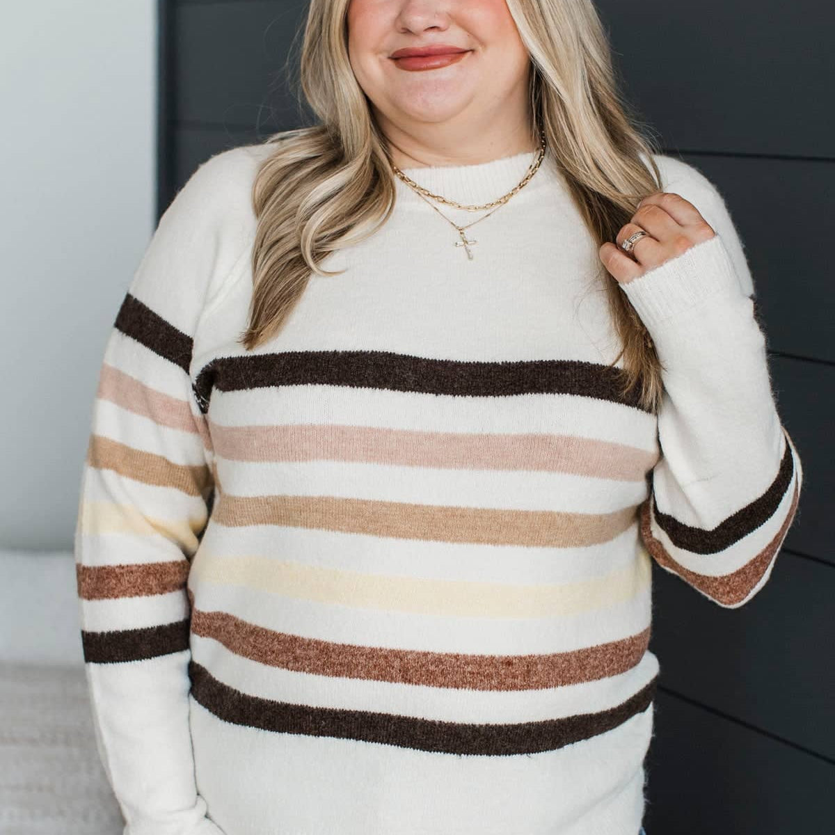 Effortlessly Inspired Striped Knit Sweater- Ivory – The Pulse Boutique