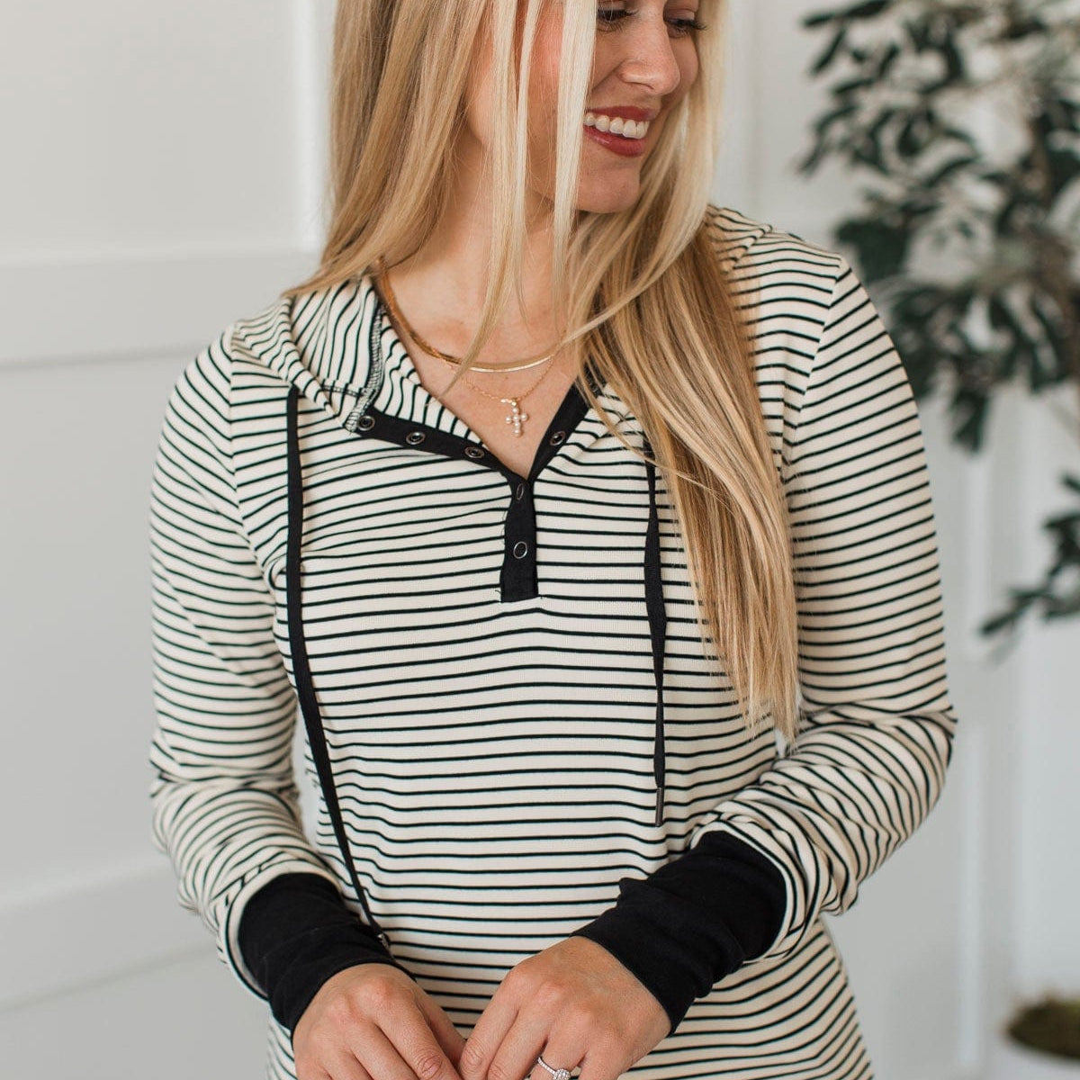 One Step Away Hooded Henley Top- Cream – The Pulse Boutique
