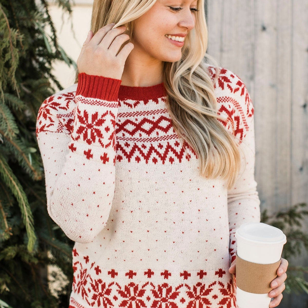 When Snow Falls Knit Sweater- Ivory & Red – The Pulse Boutique
