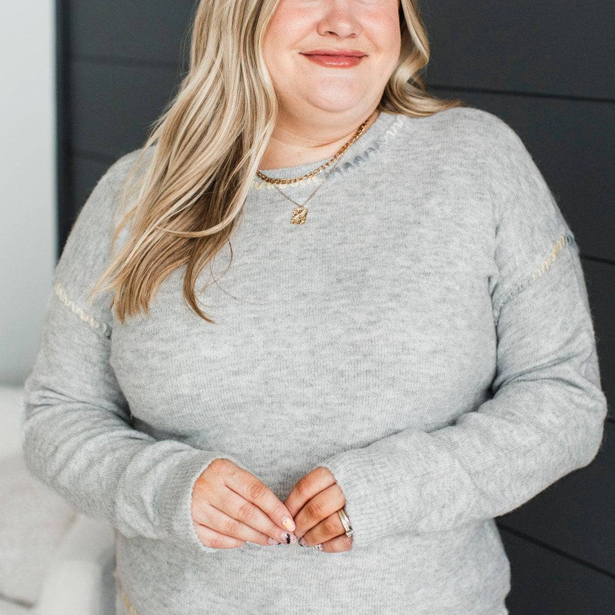 Create Happiness Stitch Knit Sweater- Heather Grey – The Pulse Boutique