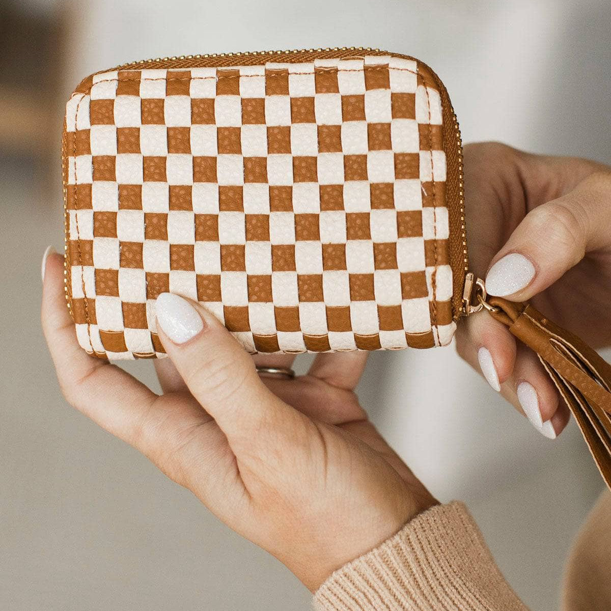 Always Fabulous Woven Card Wallet- Checkered Brown – The Pulse Boutique
