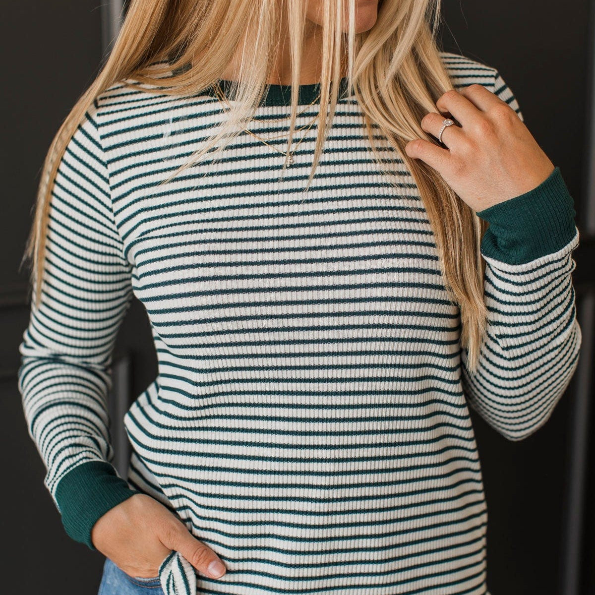 Completely Thriving Striped Top- Ivory & Hunter Green – The Pulse Boutique