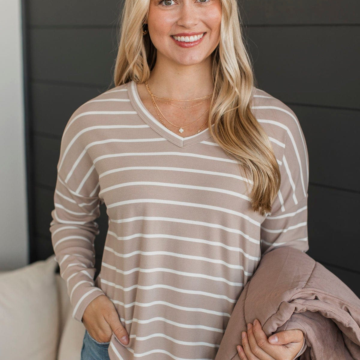 Sheer Joy Long Sleeve Striped Top- Taupe – The Pulse Boutique