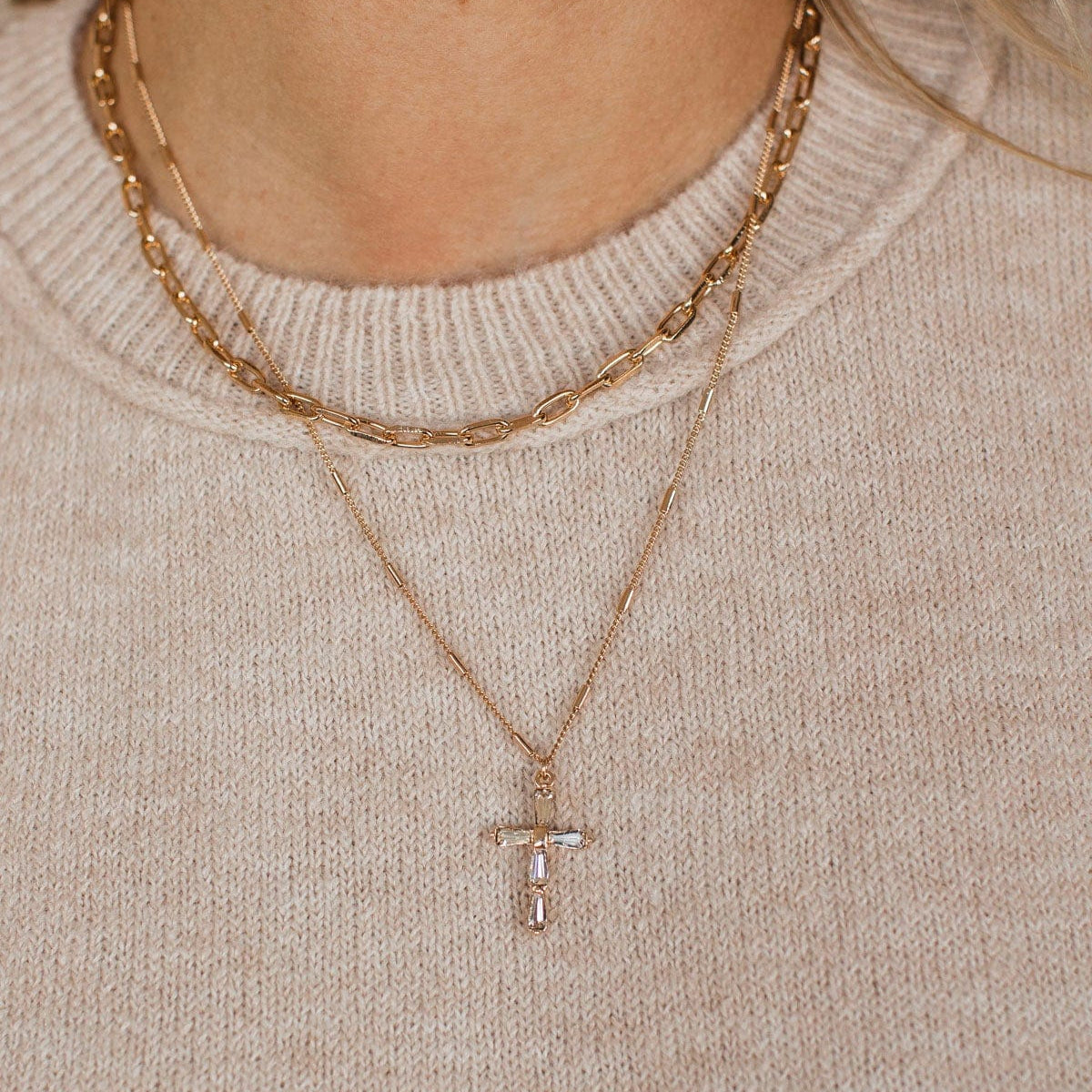 In Divine Time Layered Cross Necklace- Gold – The Pulse Boutique