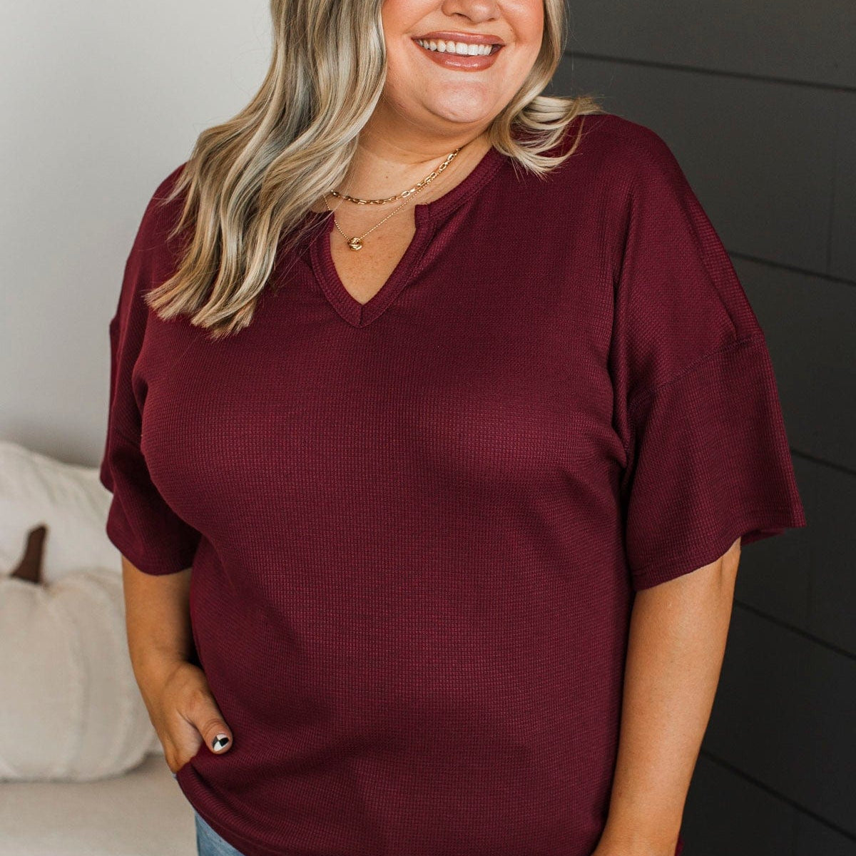 Daily Necessity Short Sleeve Top- Burgundy – The Pulse Boutique