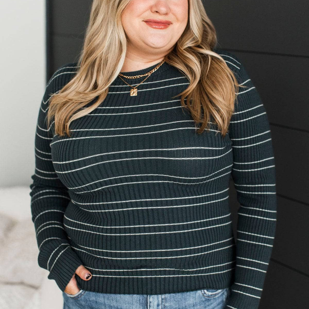 Significant Allure Striped Lightweight Sweater- Dark Teal – The Pulse ...