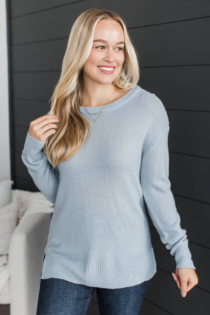 Be Fashionable Knit Sweater- Dusty Blue – The Pulse Boutique
