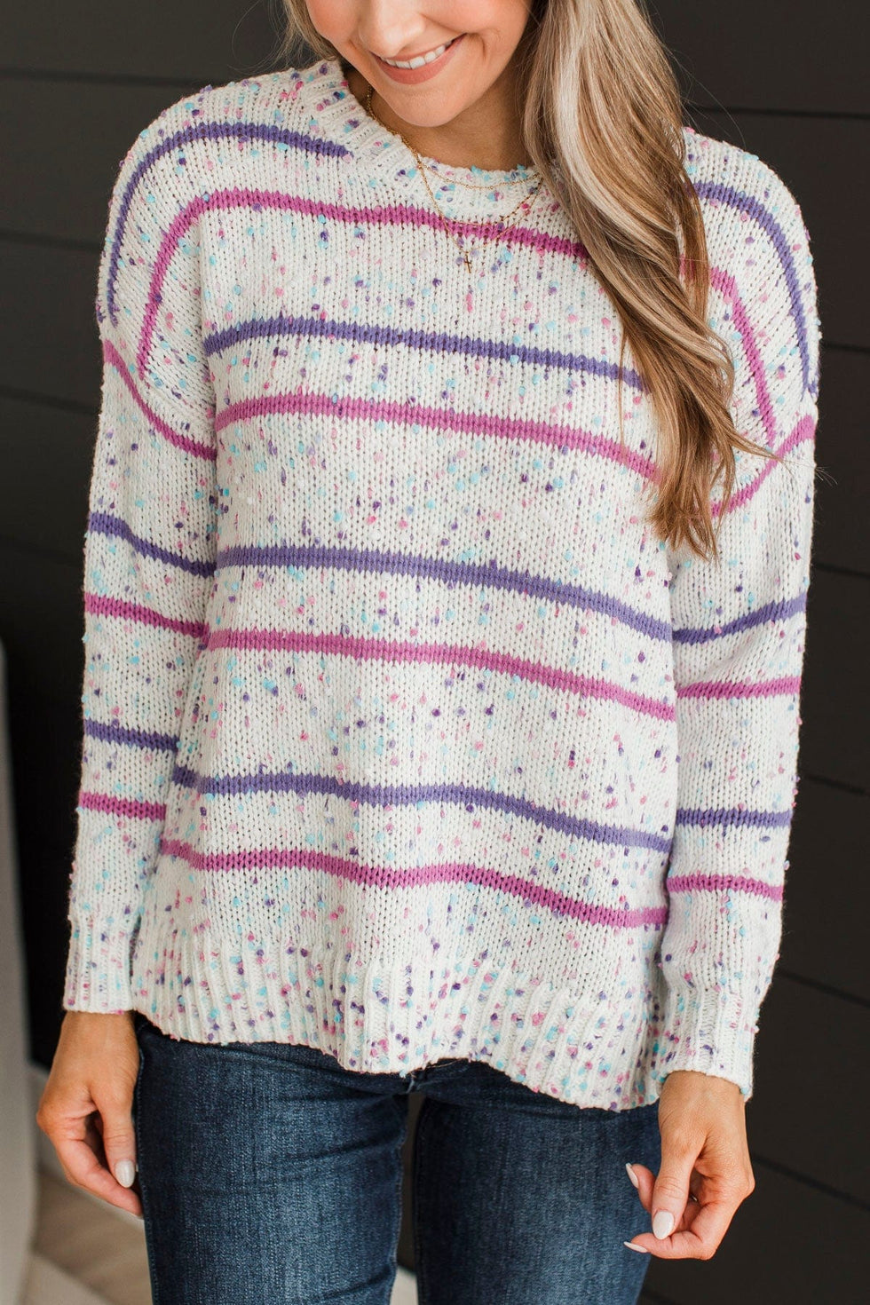 Stay Tuned Confetti Knit Sweater- Ivory & Lavender – The Pulse Boutique