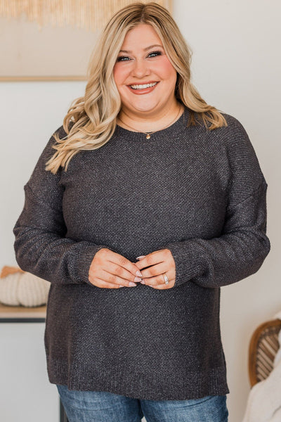 Hello Darling Knit Sweater- Charcoal – The Pulse Boutique