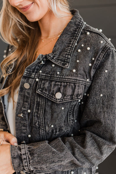 Risk Taker Embellished Jean Jacket- Black – The Pulse Boutique