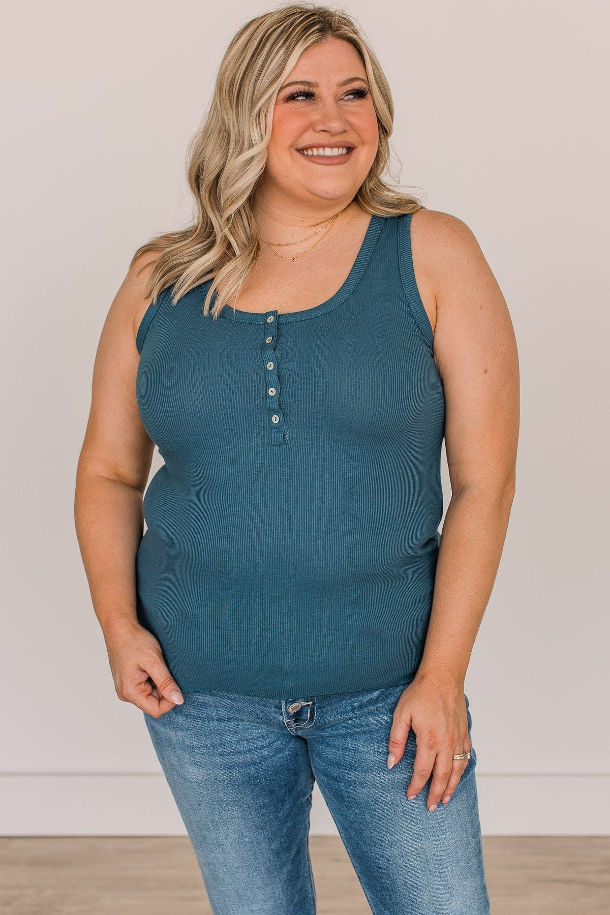 Bound To Be Beautiful Button Henley Tank Top- Dark Teal – The Pulse ...