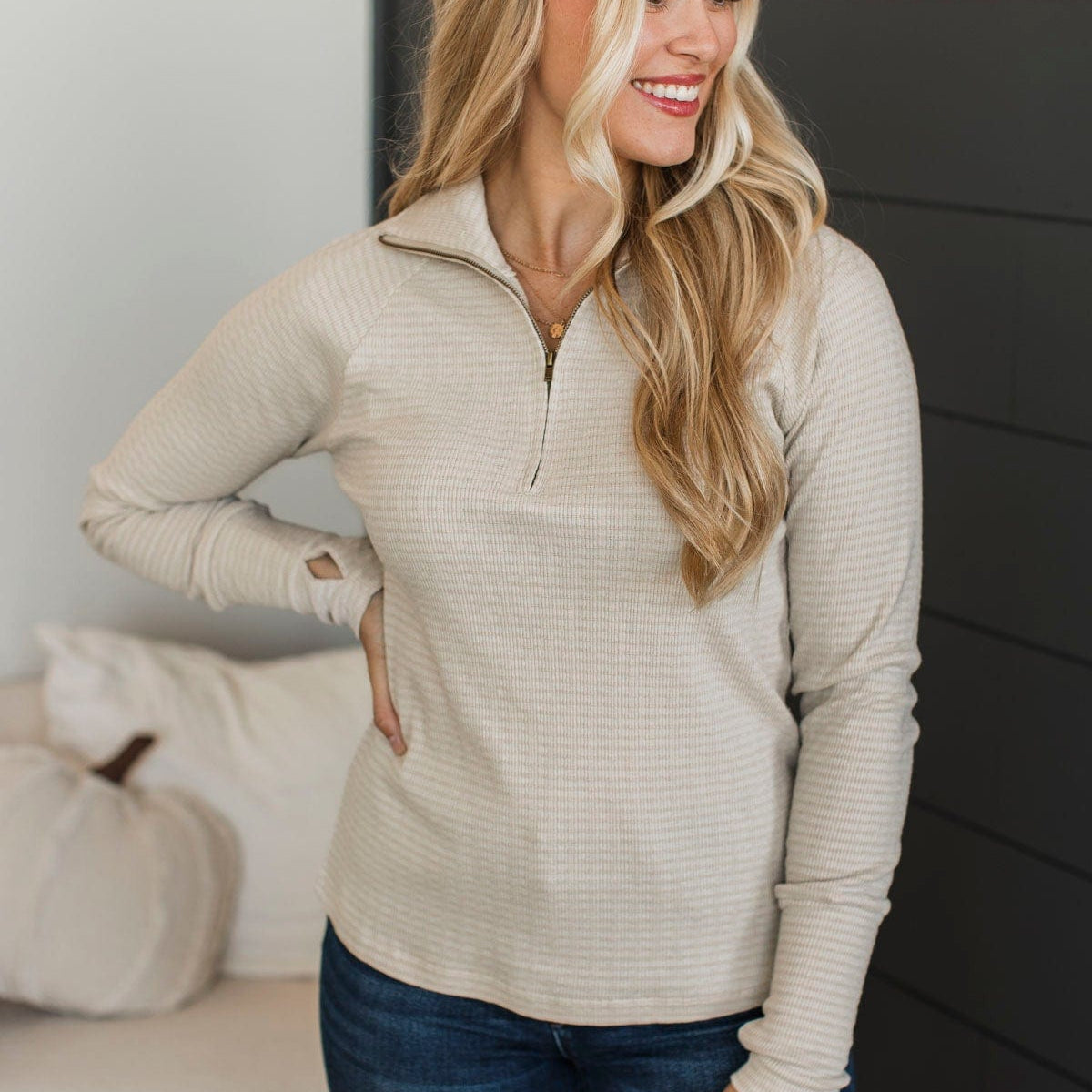 Join The Club Quarter Zip Pullover Top- Bone – The Pulse Boutique