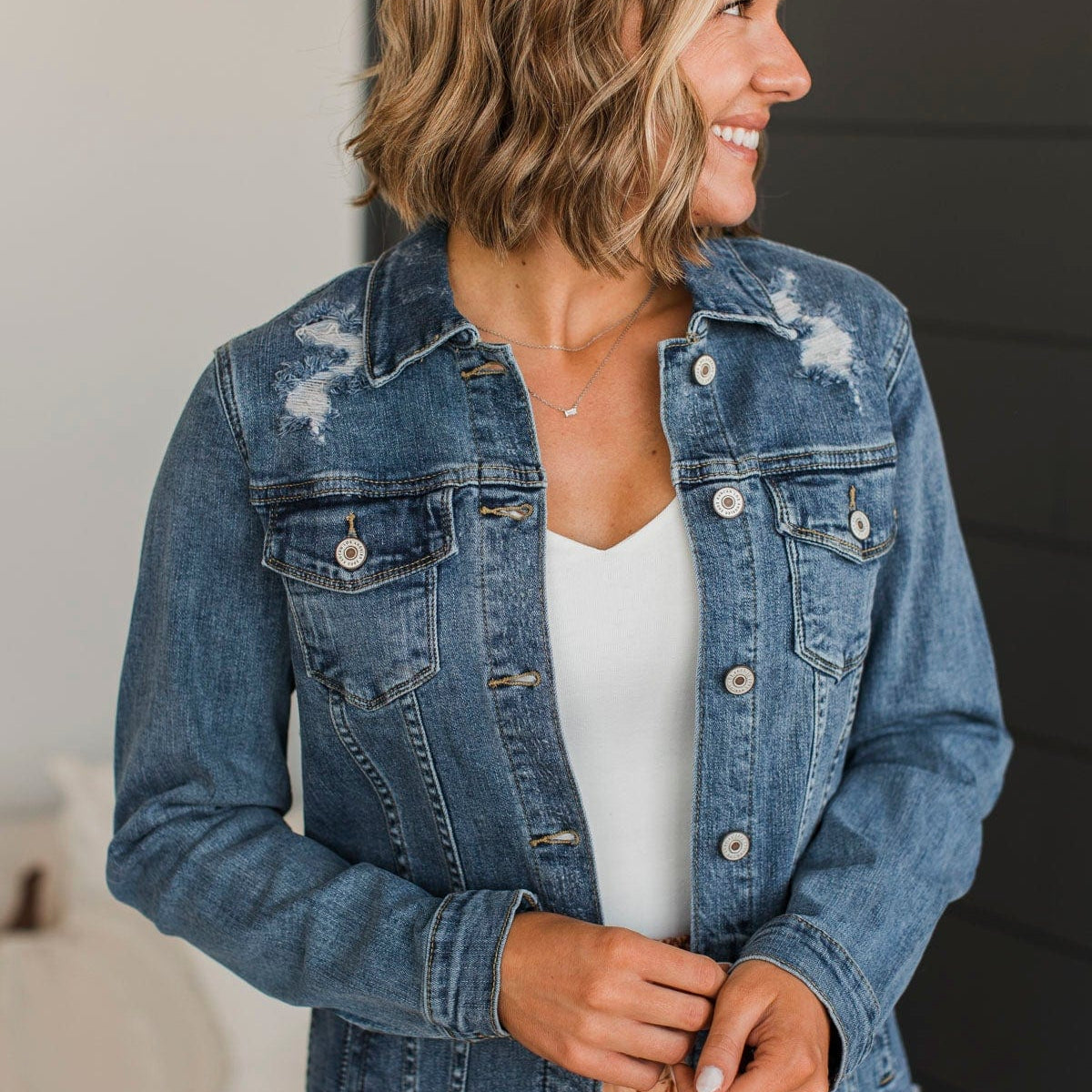 She's So Classic Distressed Denim Jacket- Dark Wash – The Pulse Boutique
