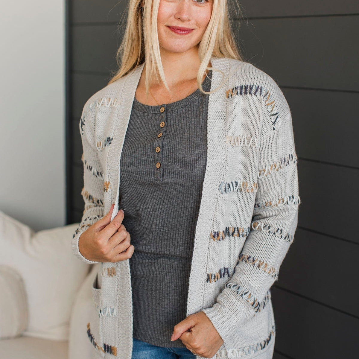 Give It A Shot Striped Cardigan- Light Grey – The Pulse Boutique