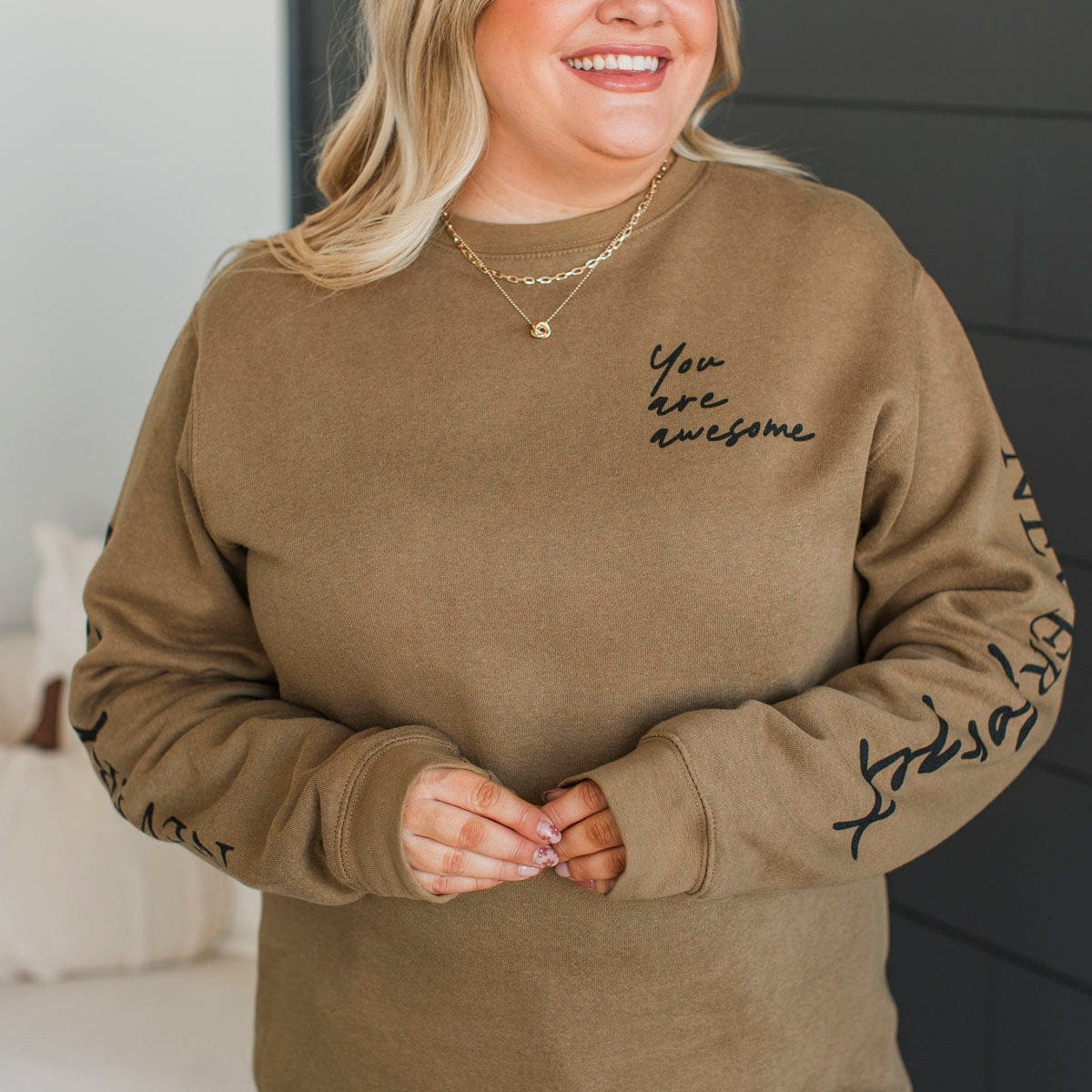 "You Are Awesome" Crew Neck Pullover- Tan – The Pulse Boutique