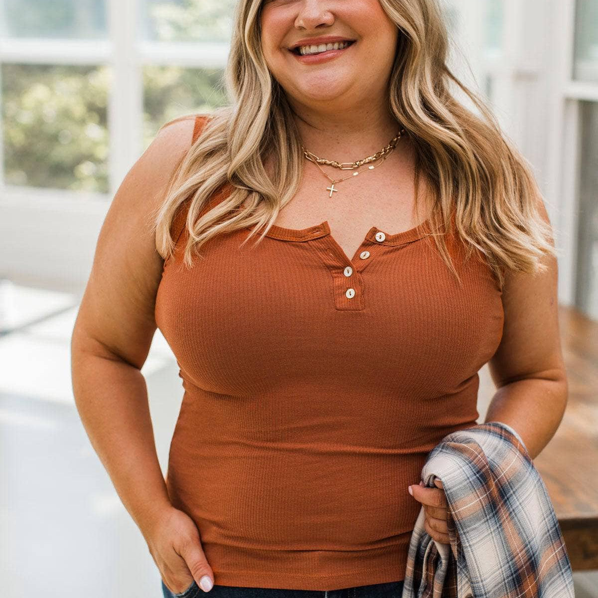All Who Wander Henley Tank Top- Ginger – The Pulse Boutique